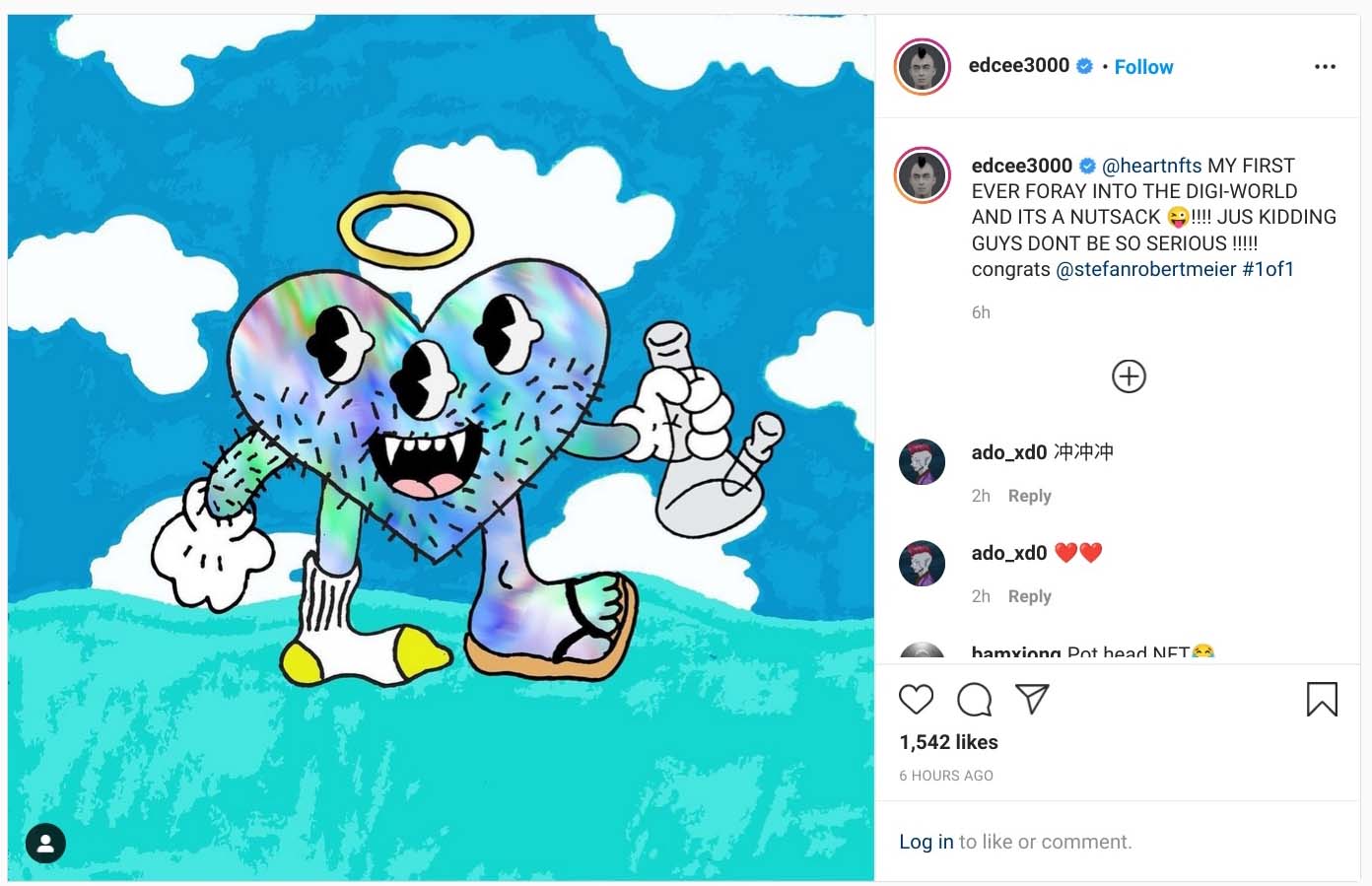 潮流品牌CLOT创始人陈冠希在社交平台Instagram分享The Heart Project NFT作品 - 圈小蛙-圈小蛙